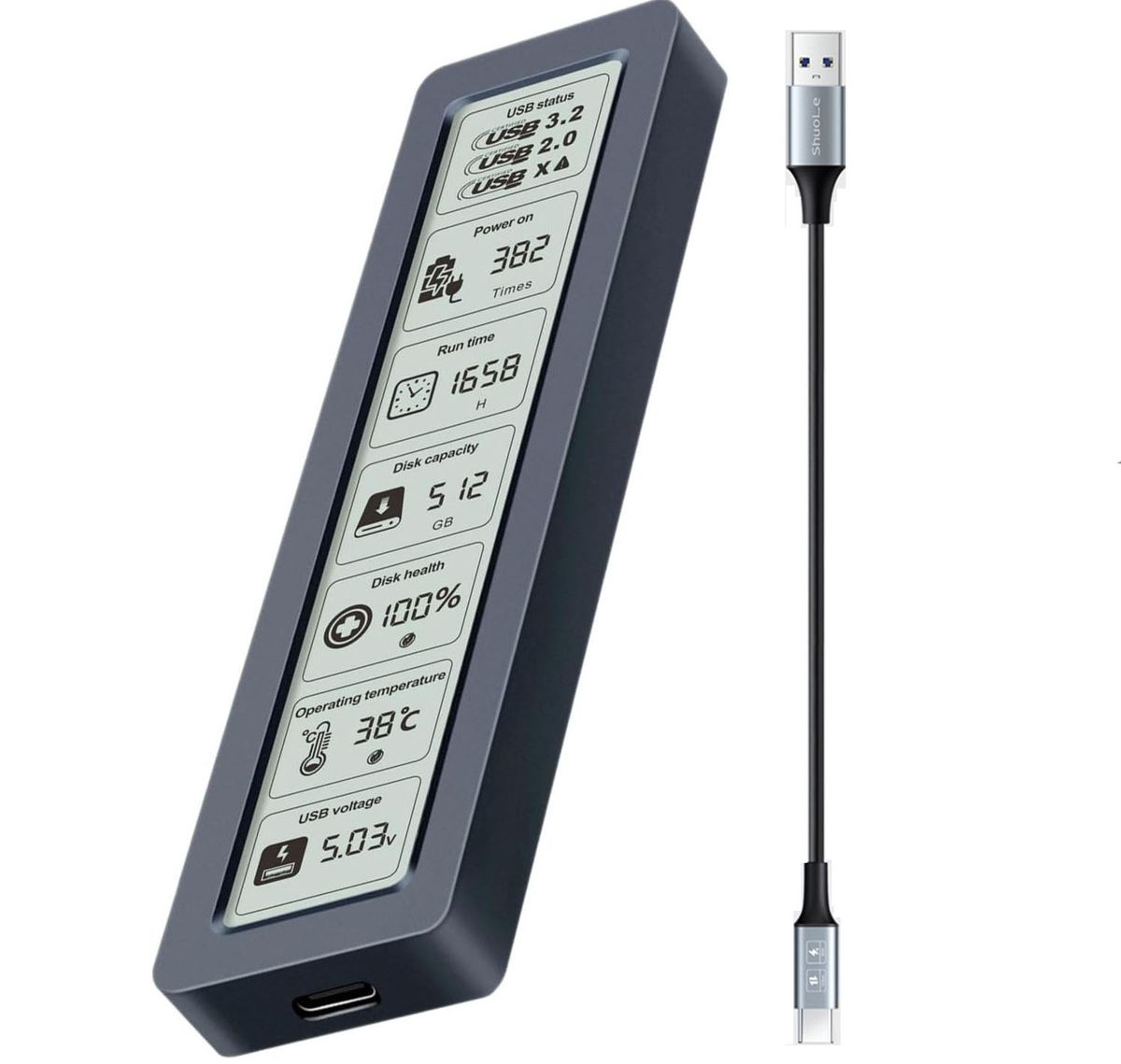 M.2 NVMe SATA SSD Enclosure USB 3.2 Gen 2 10Gbps with Smart Display ...