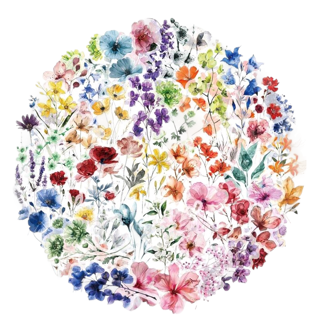 50 Piece Transparent Colourful Assorted Flowers Decor Stickers Variety ...