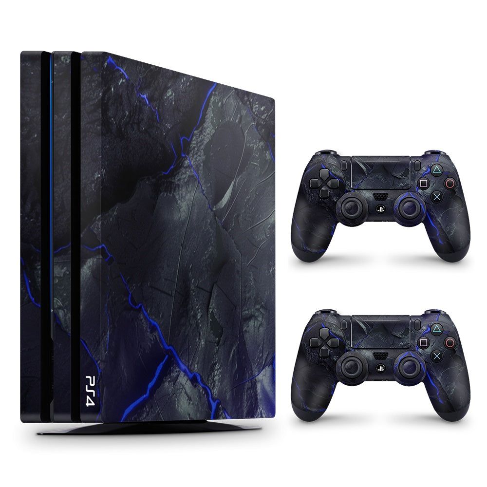 Decal Skin Sticker Compatible with PS4 Pro: Carbon Rock Glow Blue ...
