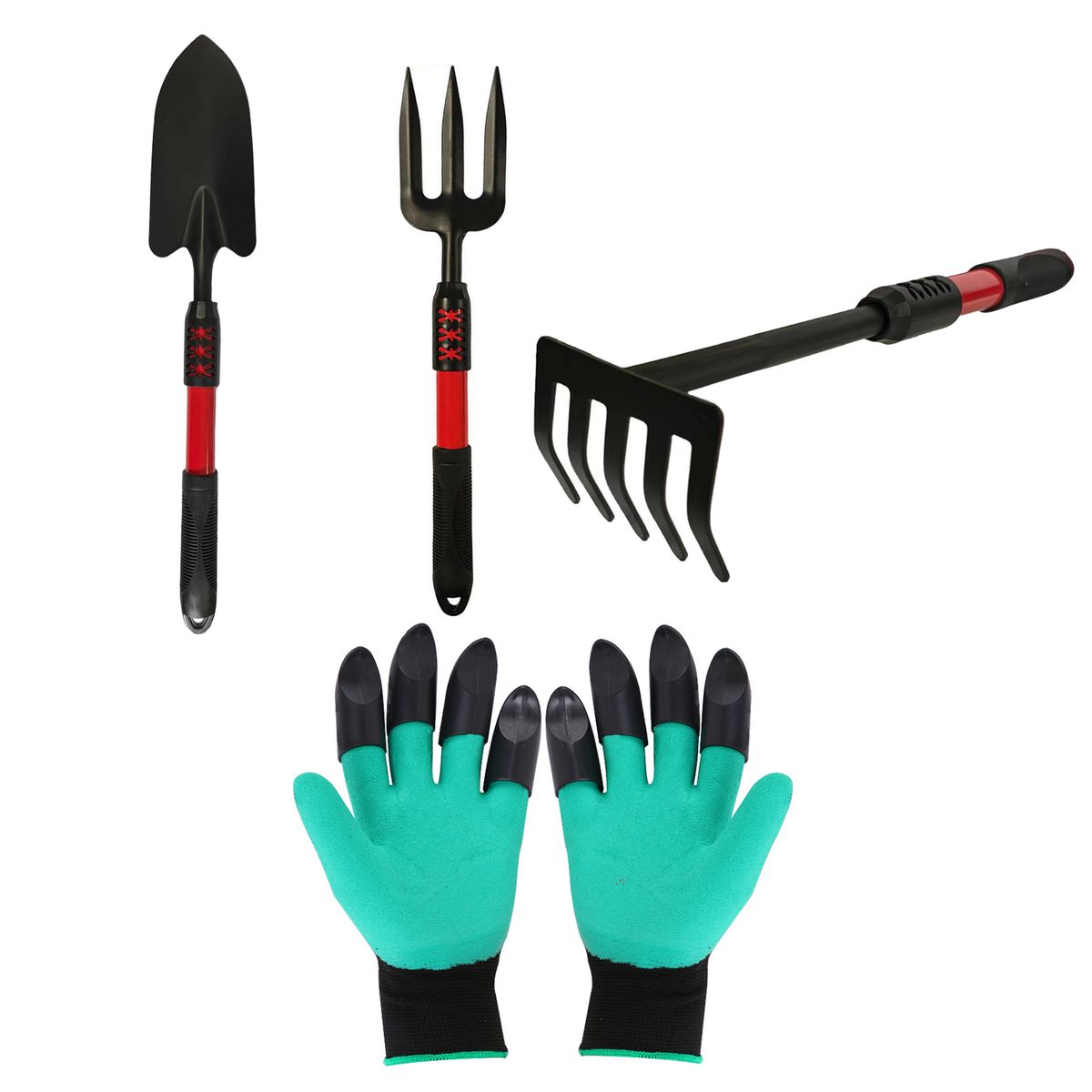 40cm Long Five-Tooth Rake & Handle Hand Fork Set for Weeding, and ...