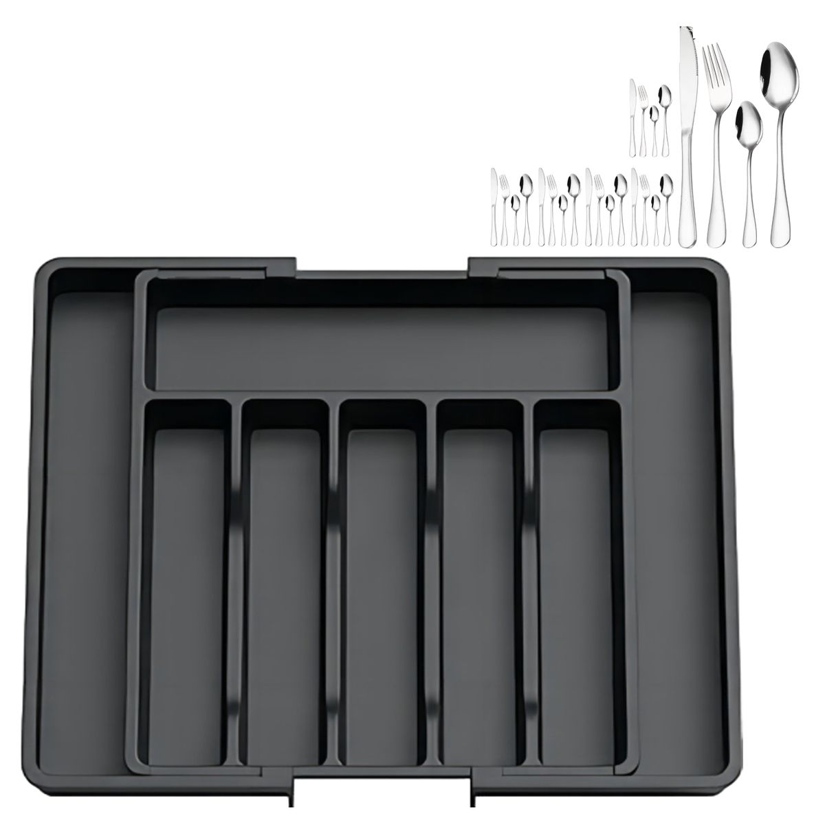 Expandable Cutlery Storage Box and Stainless Steel Cutlery - Set of 24 ...