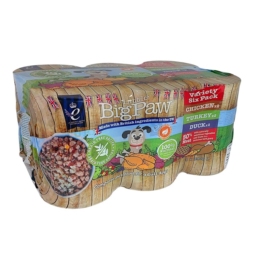 Little Big Paw Wet Dog Food Tin Cans 6x390g Variety Chicken Turkey Duck ...