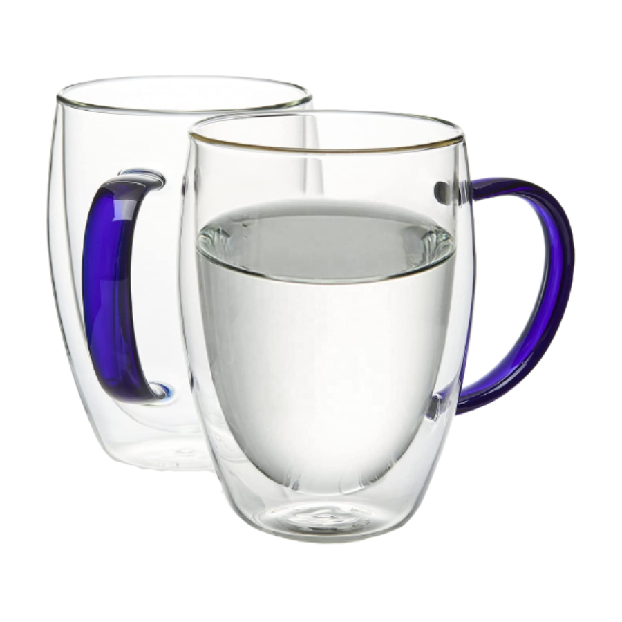 Double Walled 310ml Glass Mug with Colour Handle | Shop Today. Get it ...