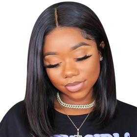 VSP Glueless Bob Wig Straight Hair - 13x4 HD Lace Full Frontal Wigs 12 ...