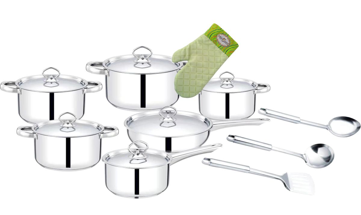 15 Piece Heavy-Bottom Stainless Steel Cookware Set with FeeChee Oven ...