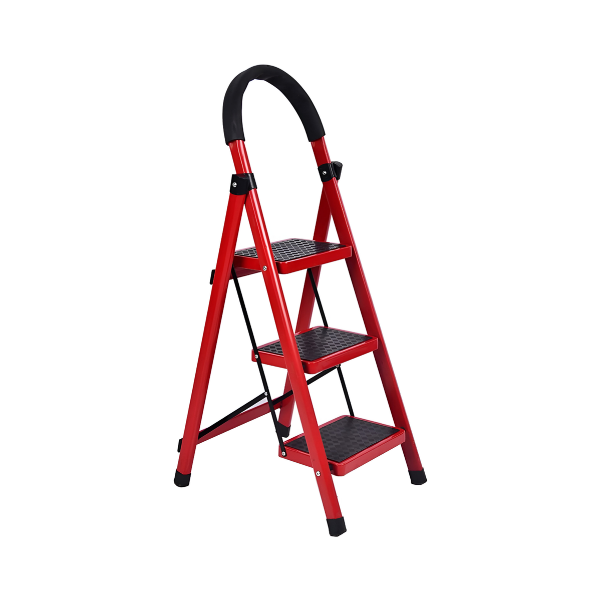 Anti-Slip Heavy Duty Steel Foldable 3-Step Ladder with Hand Grip Handle ...