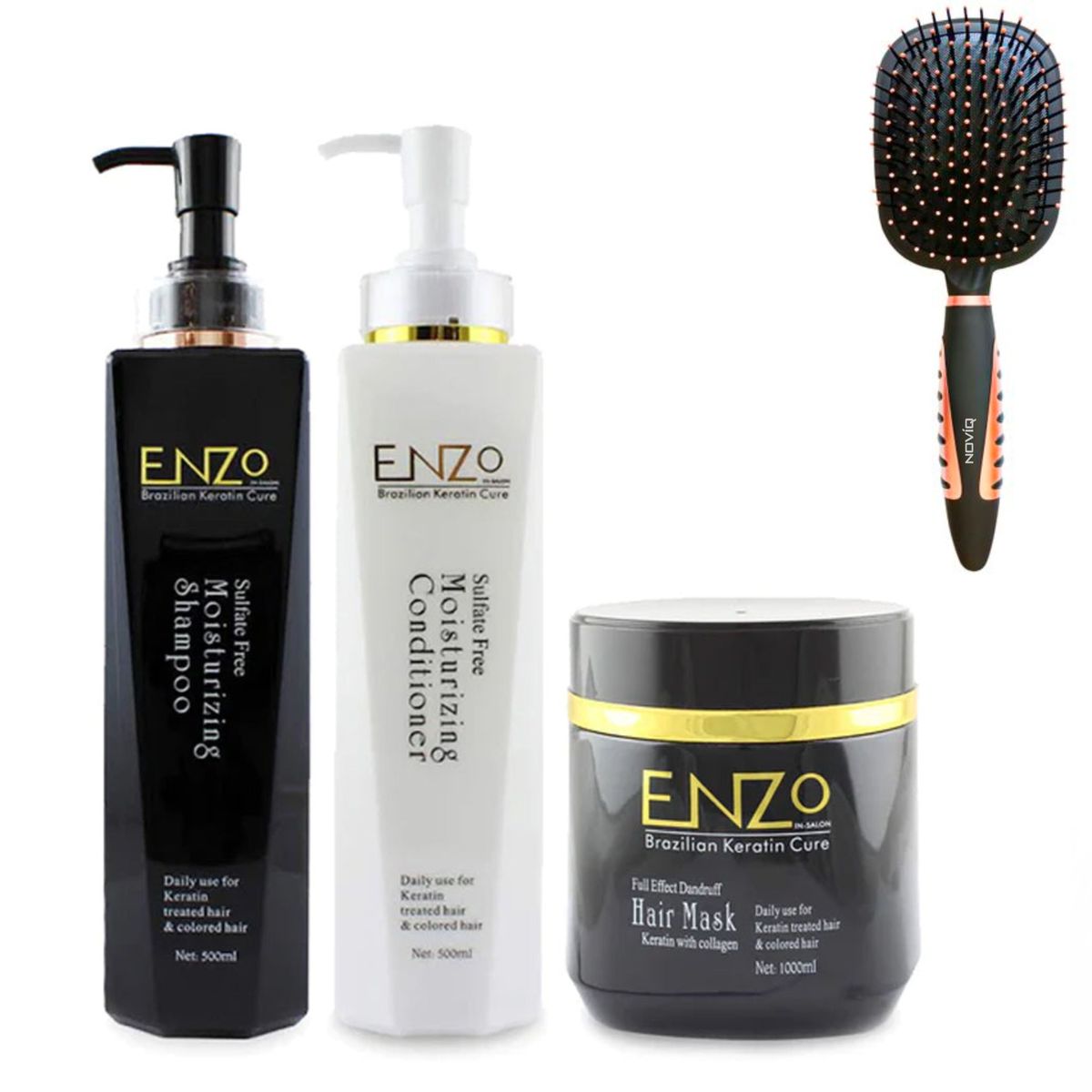 Enzo-Collagen Mask, Shampoo & Conditioner for Coloured Hair & Hairbrush ...