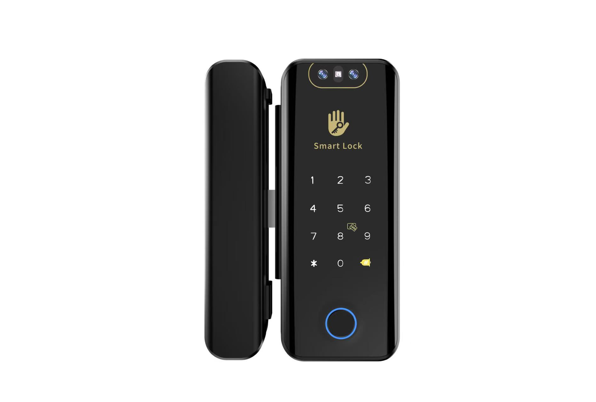 No-Drill Smart Glass Lock for Frameless Doors,Auto-Reversal Keyless ...