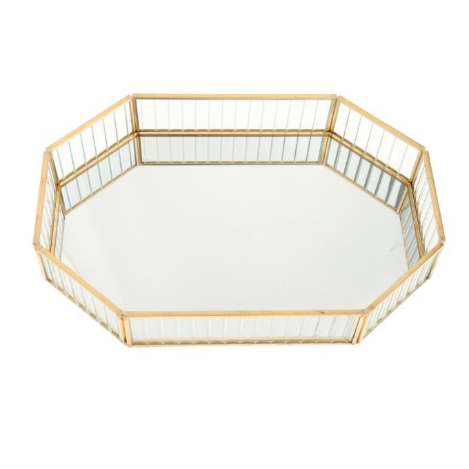 Volamor - Gold Luxury Glass Mirror Ridged Tray, Decor Vanity Piece ...