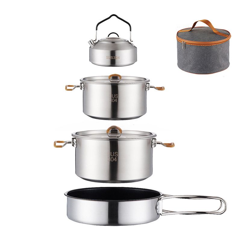 Premium Heavy-Duty Camping Stainless Steel Stackable Cookware Set - 4 ...