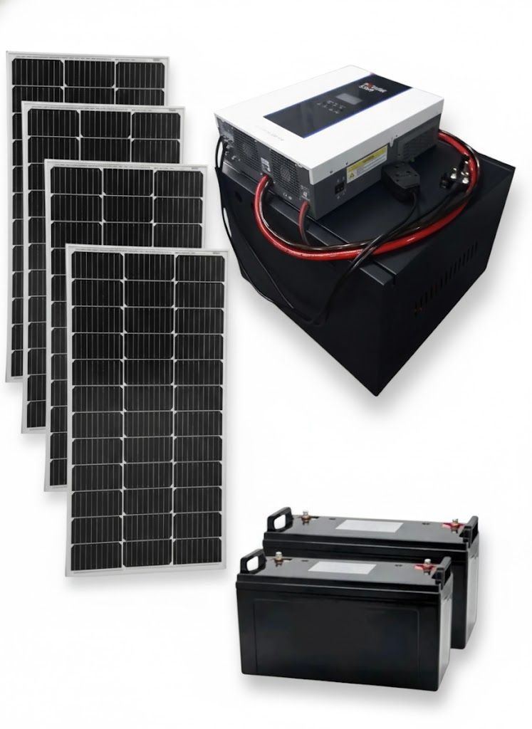 Power Backup Solar Kit 4x100W Panels 2x100Ah Gel Batteries 3KW Inverter ...