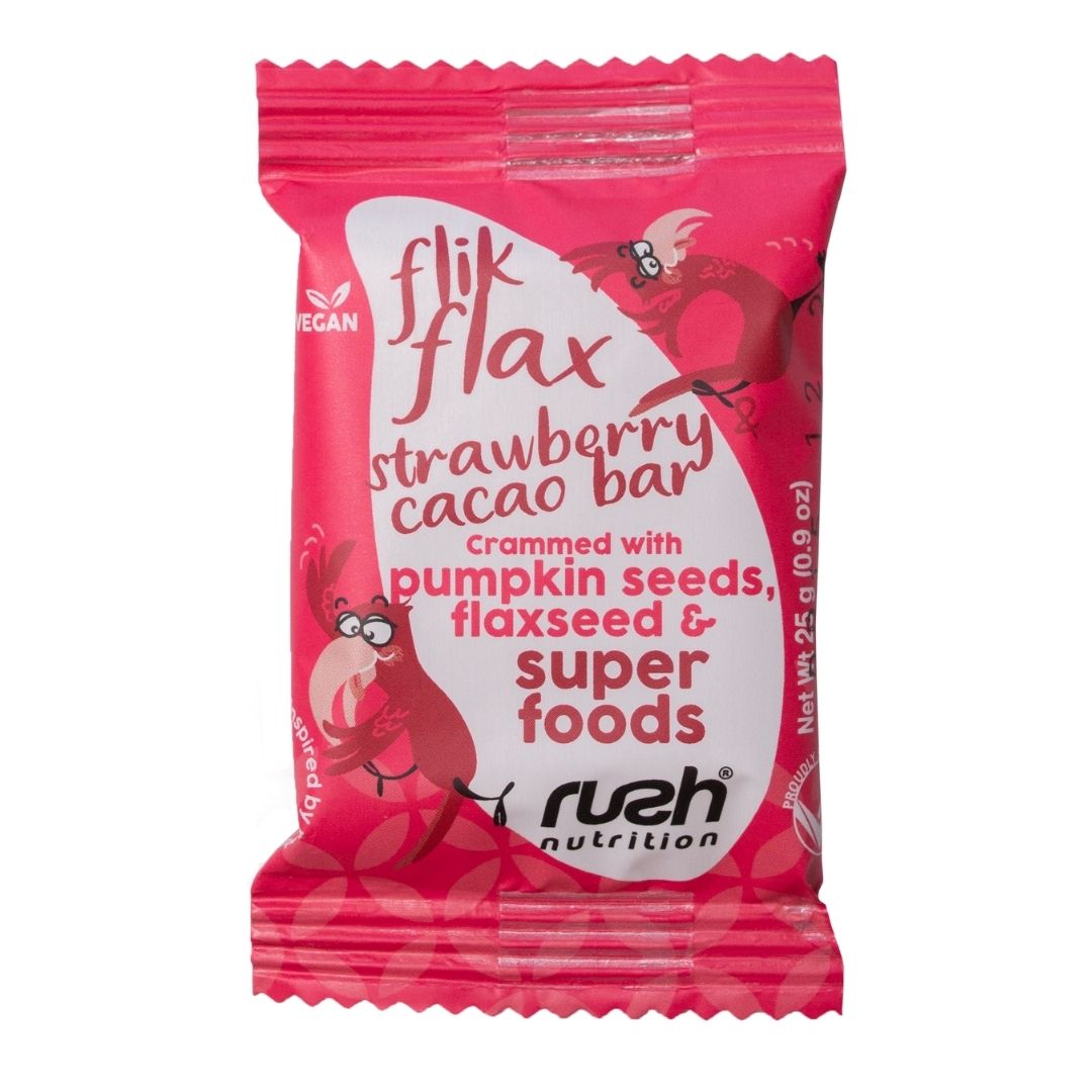 Strawberry & Cacao - Rush Flik Flax Snack Bars 25g - 10 Pack Pouch ...