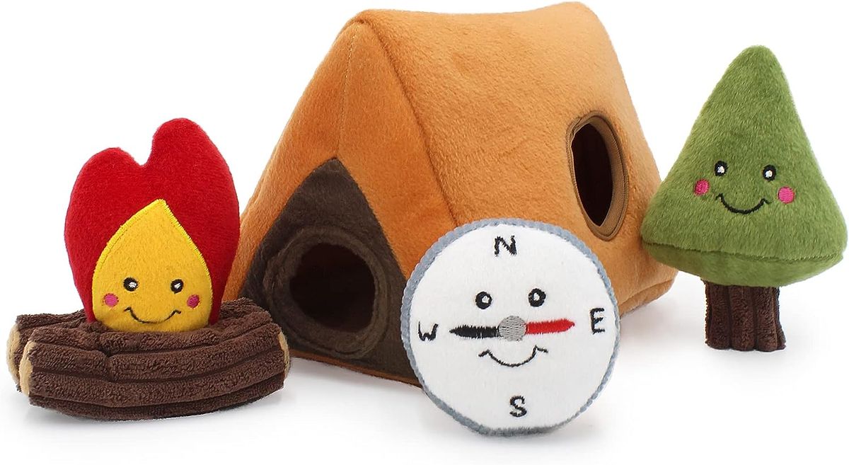 ZippyPaws Zippy Burrow Interactive Hide & Seek Dog Toy - Camping Tent ...