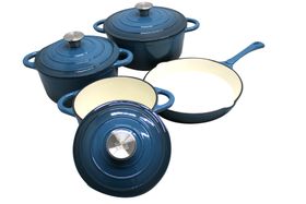 Authentic 7 Pieces Cast Iron Cookware Pot Blue Set | Shop Today. Get it ...