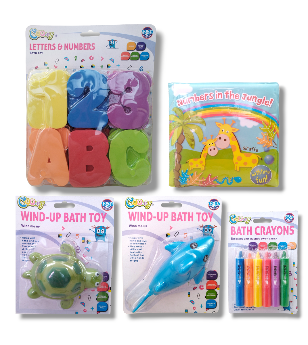 Cooey Fun Time Bath - Letters, Crayons, Shark, Turtle & Bath Book ...