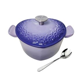 20cm - Enamel Cast Iron Casserole Heart Shaped Pot with Salad Fork ...