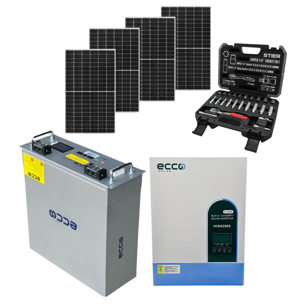 Solar Kits - Ecco 6.2kw Invertor 51V Lithium Battery, 4 580w Solar ...