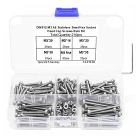 Tool DIY Multi Size Hex Socket Screw & Nut Assorted M3 Set of 210 ...