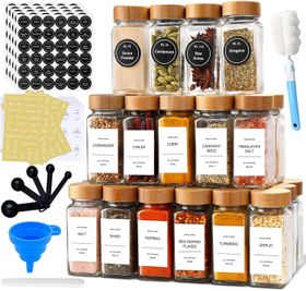 24 Pack Spice Jars Containers With Bamboo Lid Spoon Labels Brush Pen ...