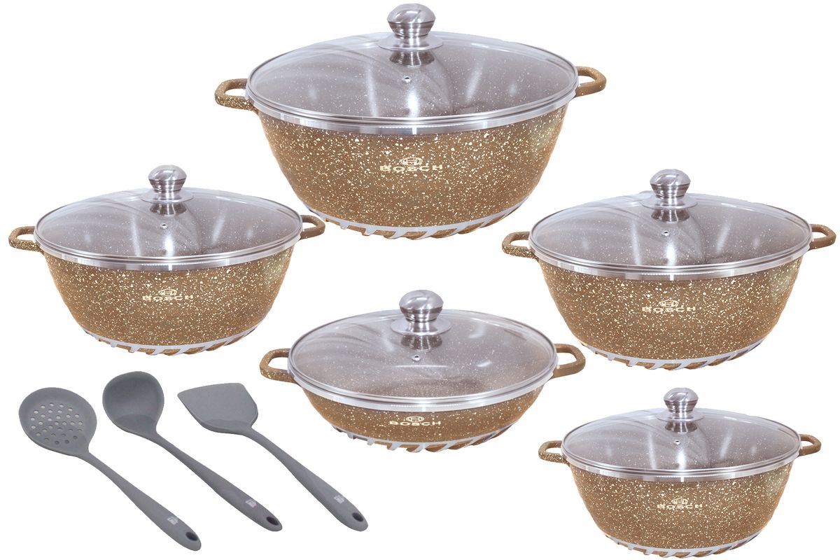 10 Pcs Die Cast Aluminum Granite Non Stick Cookware Set & 3 Utensils ...