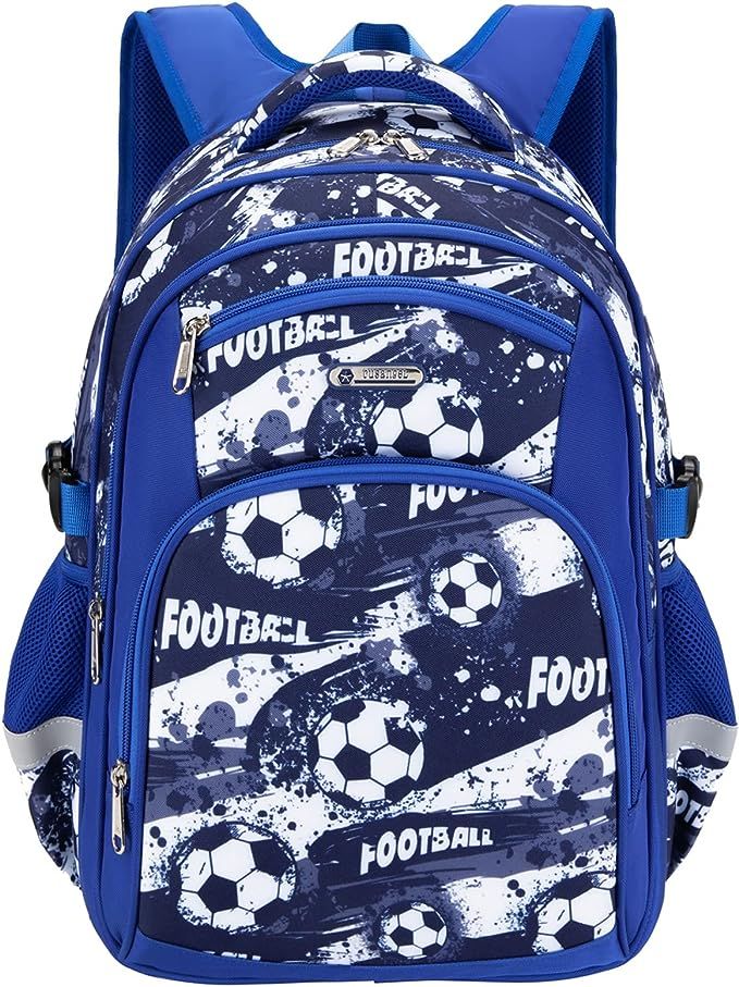 Soccer Geometric design School Backpack Bag Black/ Blue Multi ...