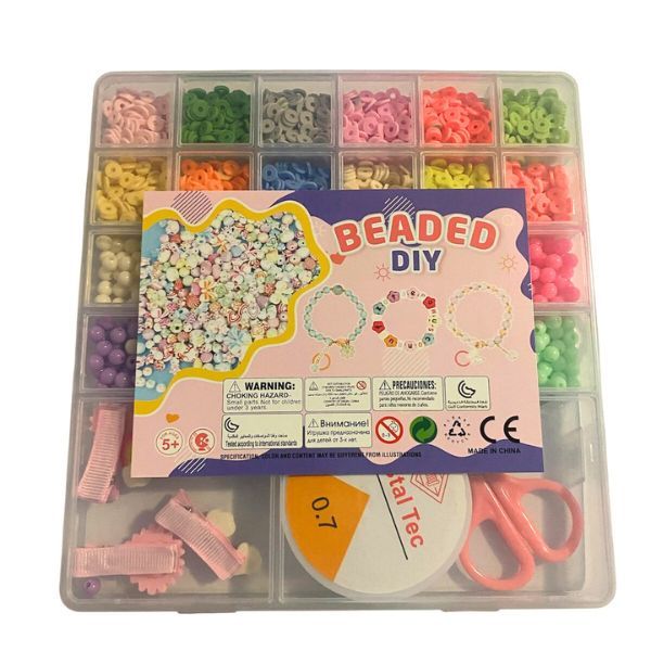 Kids Beaded DIY Beading Kit - With Thread & Scissors -Rainbow ...