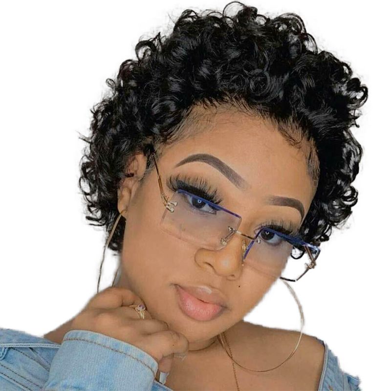 VSP Curly Pixie Cut Lace Front Human Hair 13x1 HD Lace Short Bob Wigs ...