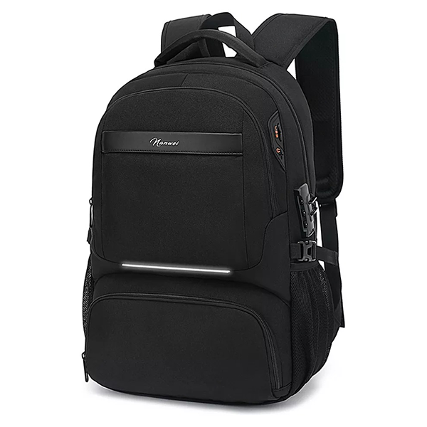35L Anti-Theft Lunch Waterproof Backpack with USB Charging Port-Black ...