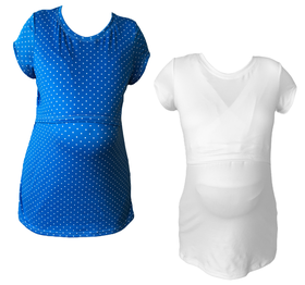 Maternity & Breastfeeding Cap Sleeve- 2 Pack-Blue Polka Dots & White ...