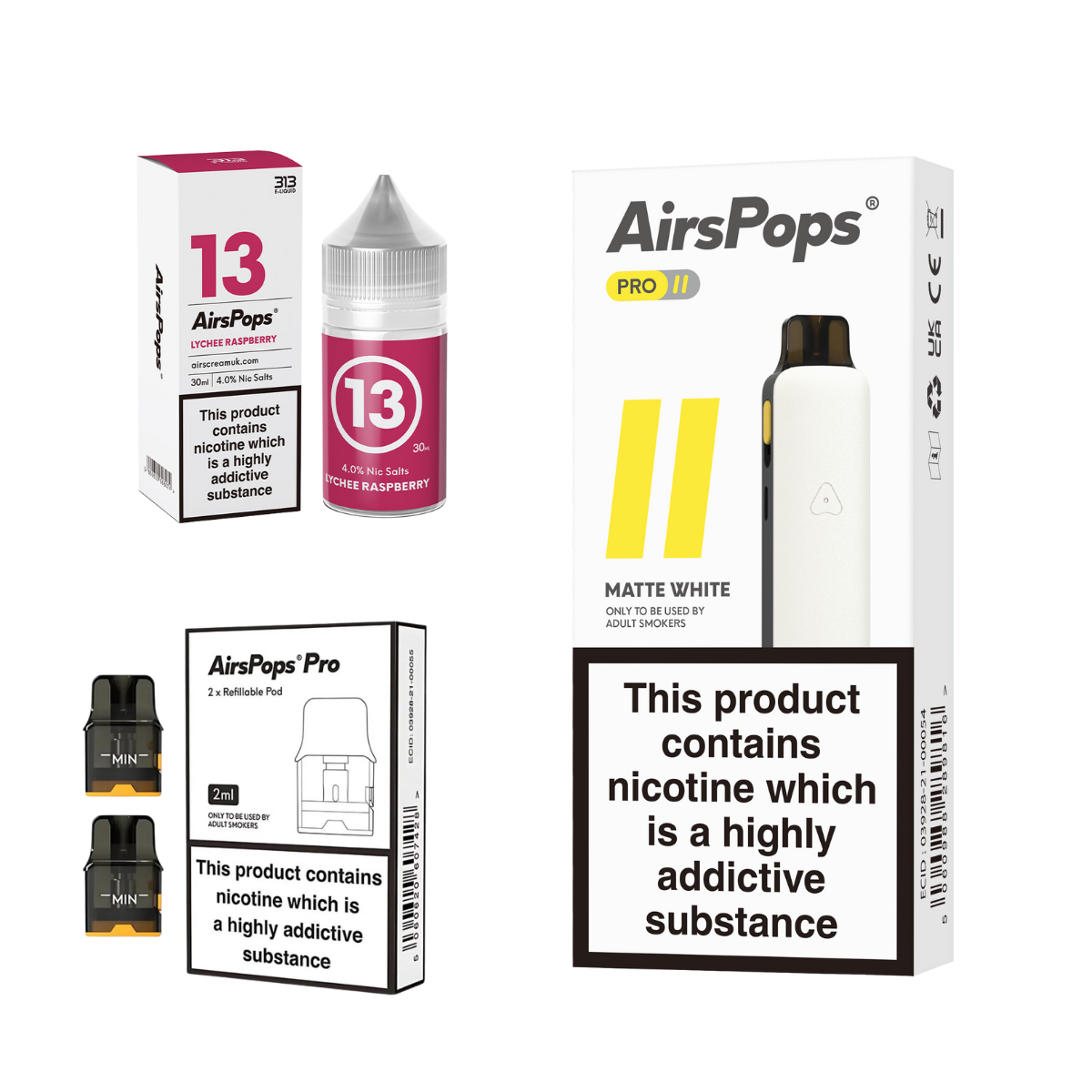AirScream AirsPops PRO II,Pro Refillable Pod & 30ml Lychee Raspberry ...