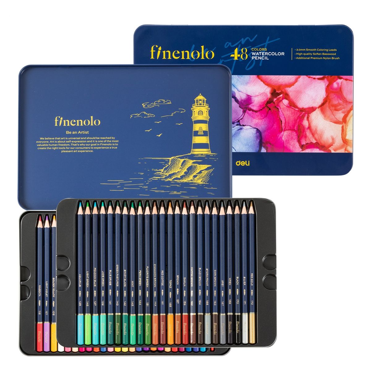 Deli Finenolo Watercolour Pencil 48 Colours With Metal Case Art | Shop ...