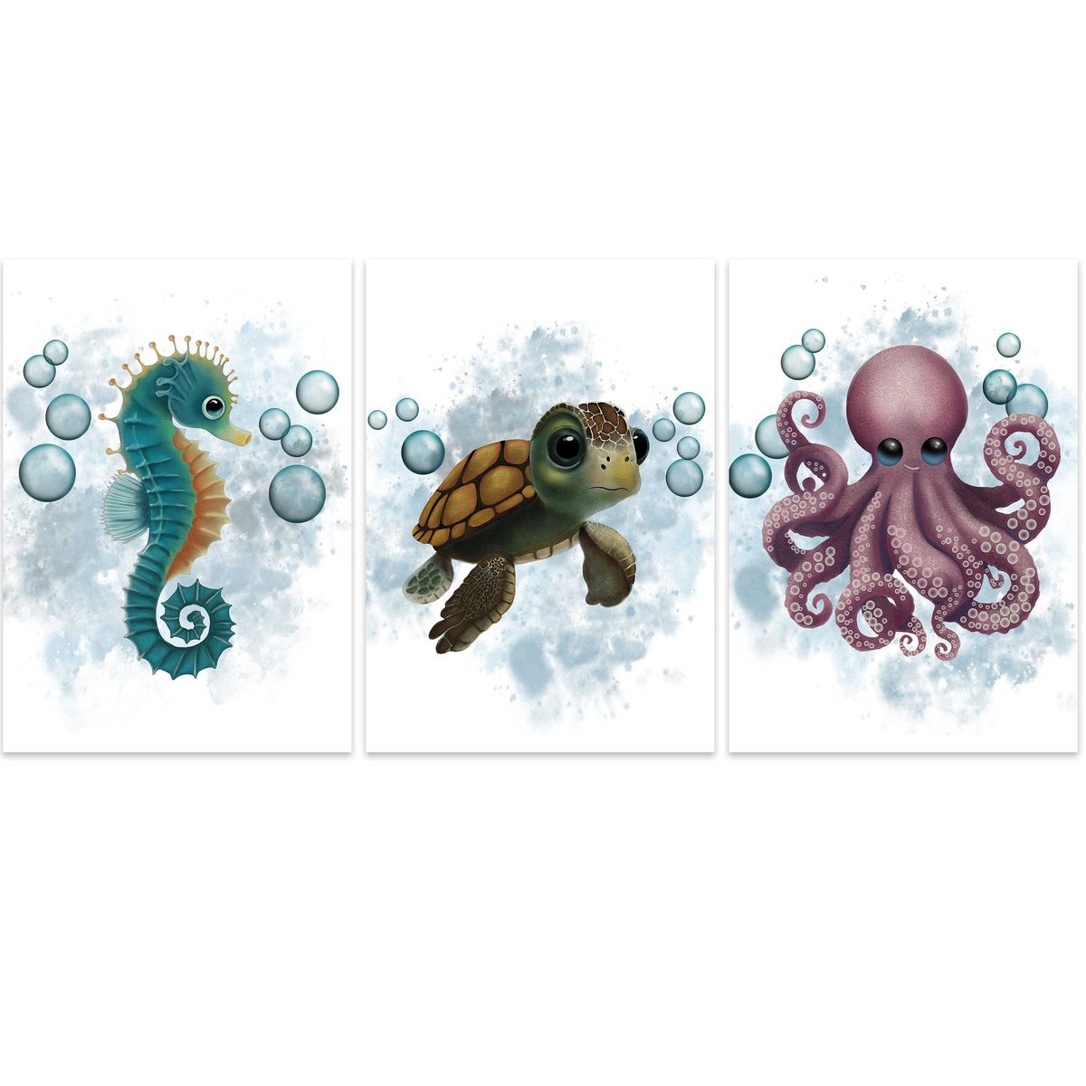 Sea Animals Wall Art Prints for Childrens Room Or Nursery, A3, Unframed ...