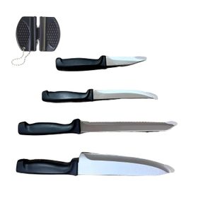 5 Piece Kitchen Chef Knife Set, 4 Knives with Sharpener - Black | Shop ...