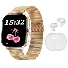 Golden Perfect Smartwatch&Wireless Earbuds Combo|Fitness&Bluetooth Gift ...