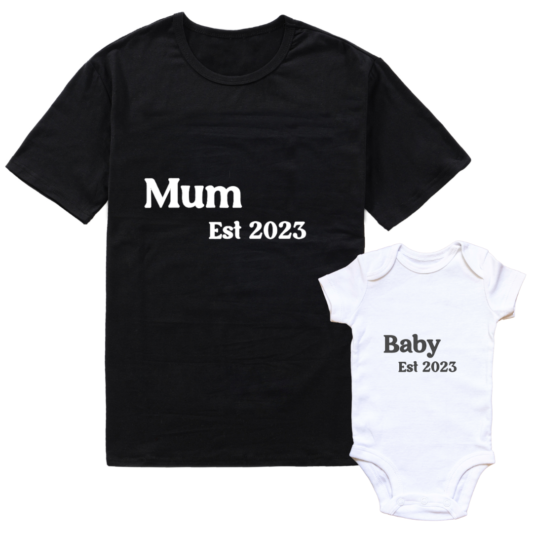 Mum Est 2023 T-Shirt and Matching Baby Vest Est 2023 - Newborn | Shop ...