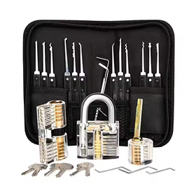 24 Piece Lock Pick Set, with 3 Transparent Practice Padlock, Pick Lock ...