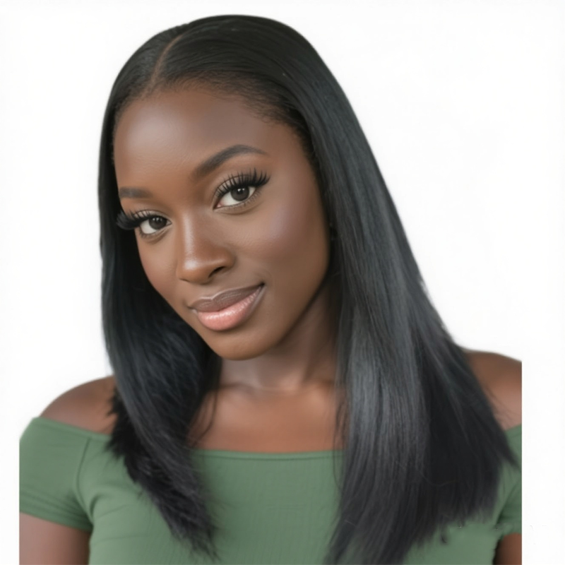 SUNRAY 16 Inch Straight Bob Lace Wig Pre-Plucked Human Hair Wig,Natural ...