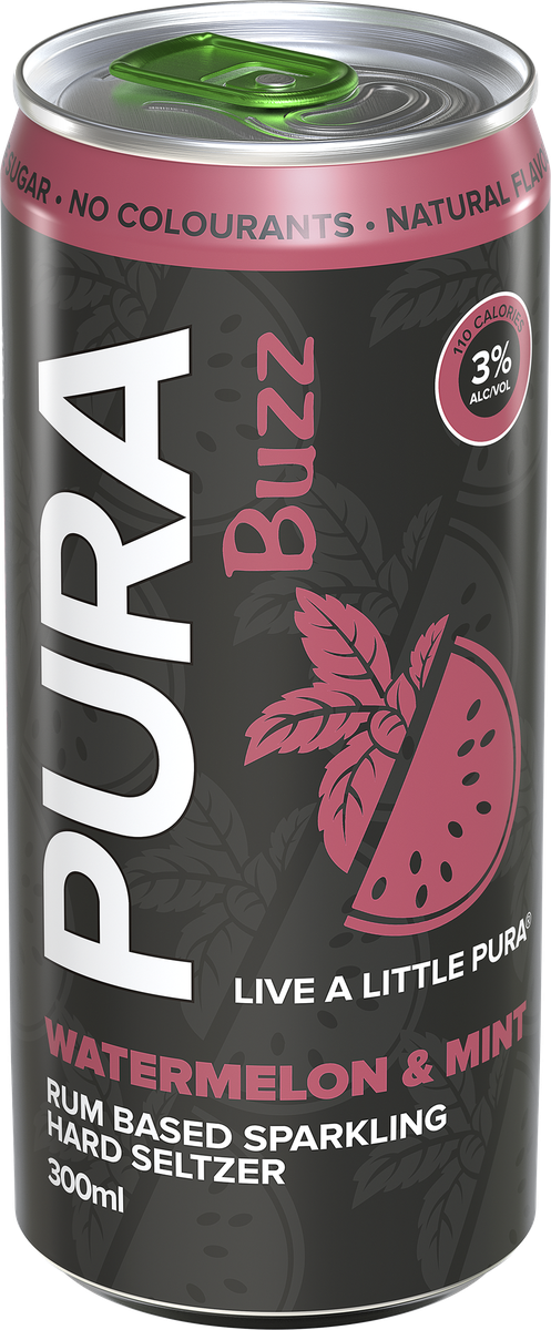 Pura Buzz Watermelon & Mint Rum Based Sparkling Hard Seltzer -24 x ...