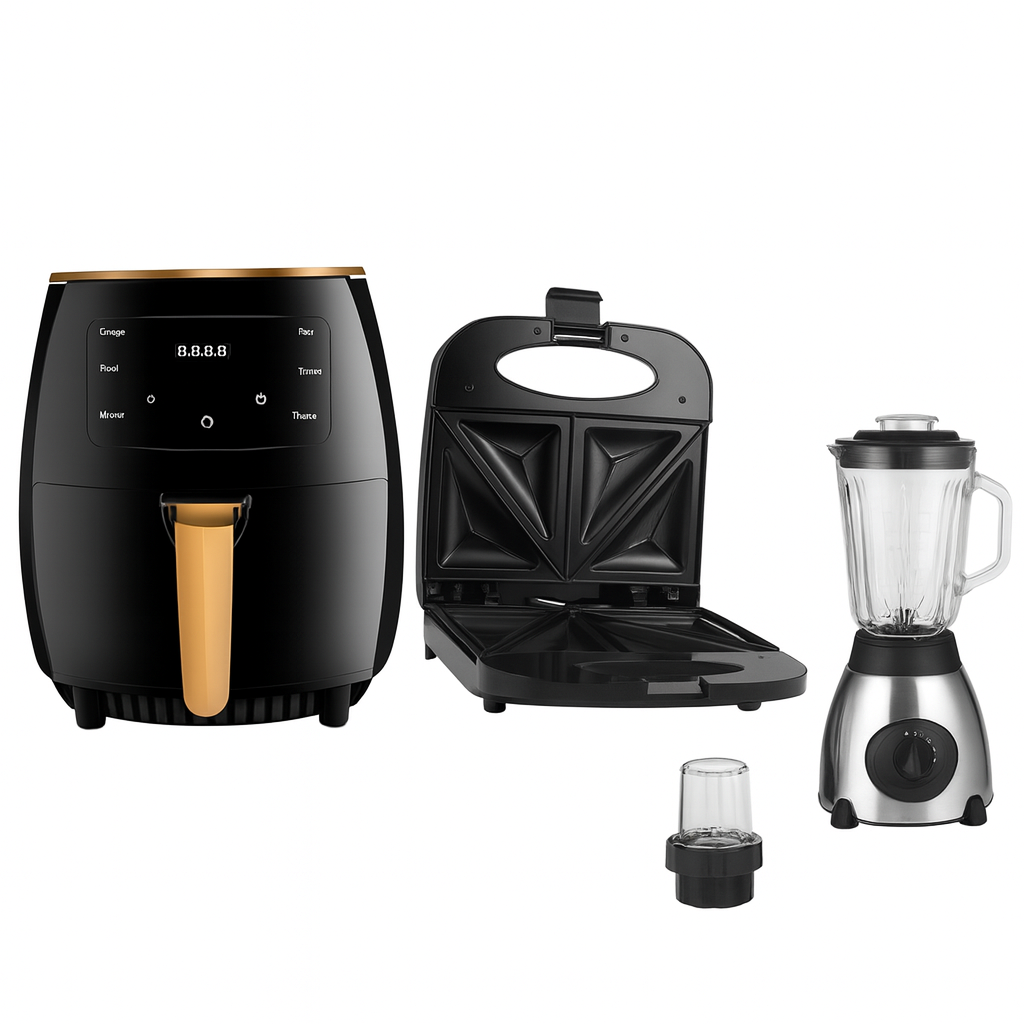 3-in-1 Kitchen Essentials Combo: Air Fryer, Sandwich Press and Blender ...