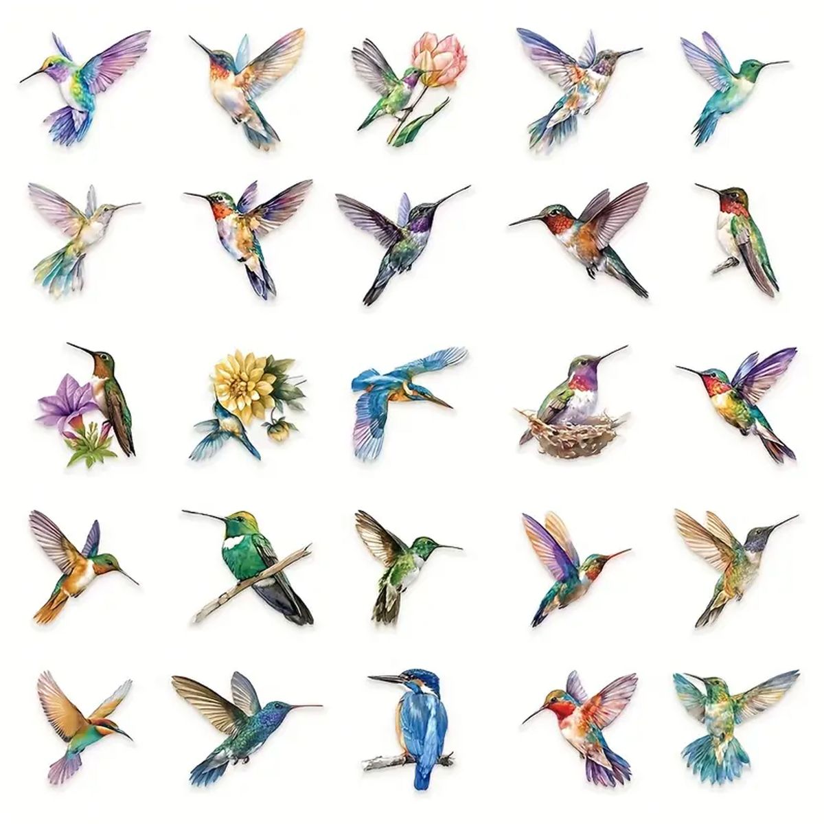 Floral Hummingbird Stickers - Elegant and Nature-Inspired - Set of 50 ...