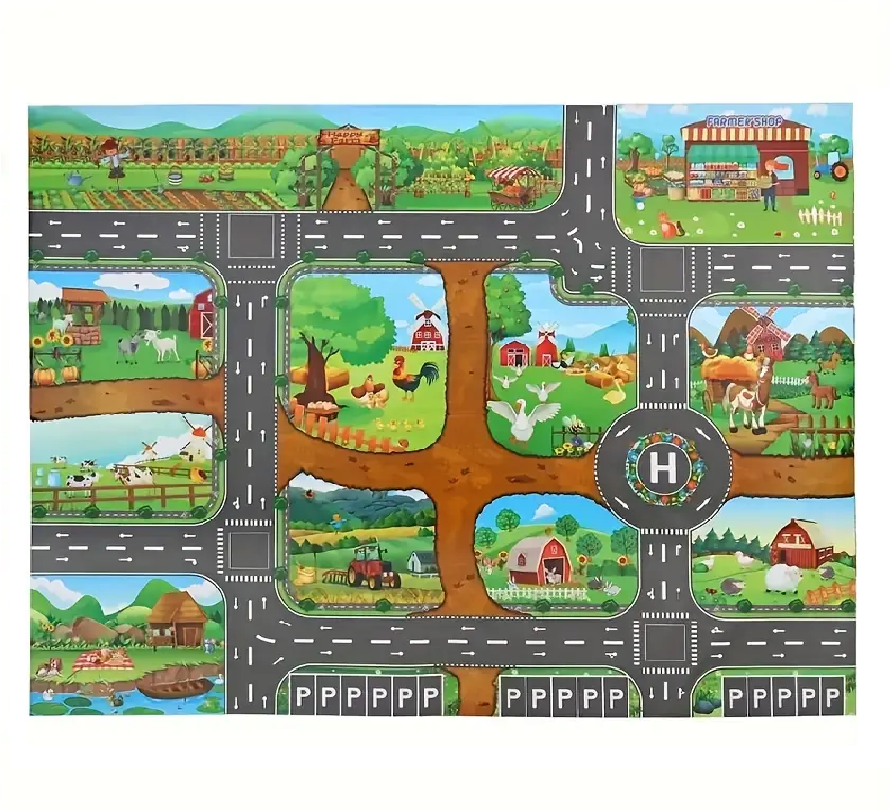 Farm Animal Game Play Mat Foldable Roadmap Polyster Fibre Toys Kids ...