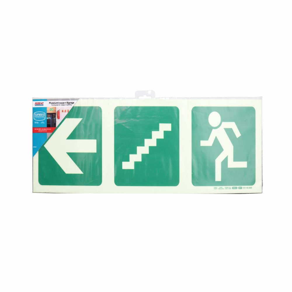 Parrot Products Photoluminescent Safety Sign - E17: Left Arrow Down ...
