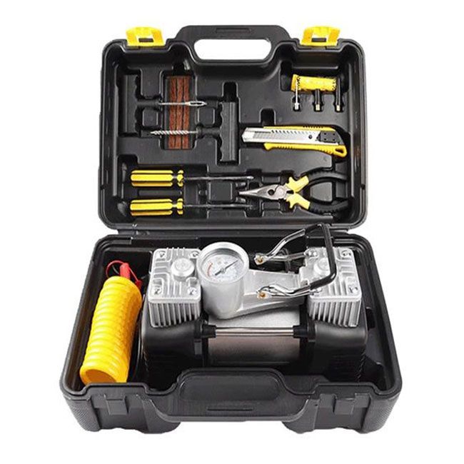 Heavy Duty 12 Volt - 85L - 2 Cylinder Air Compressor - Tool Kit & Carry ...