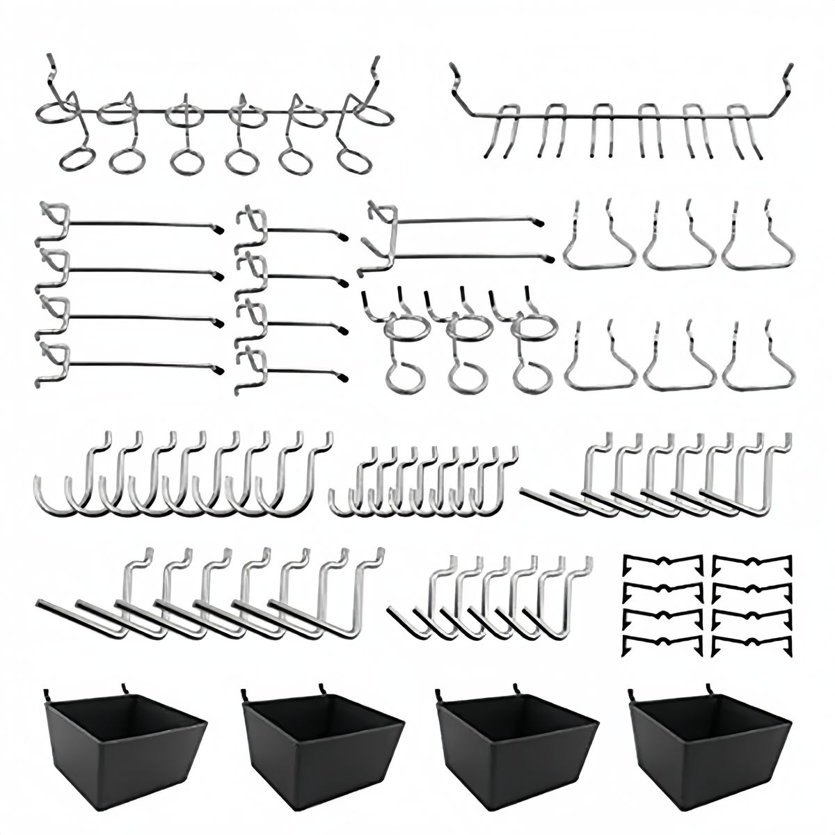 Pegboard Hooks Assortment with Pegboard Bins Peg Locks Metal Hanging ...