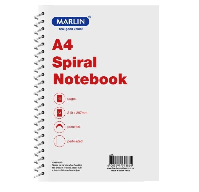 Marlin- A4 100 Page Side Spiral Note Book Punched & Perforated (Pack Of ...