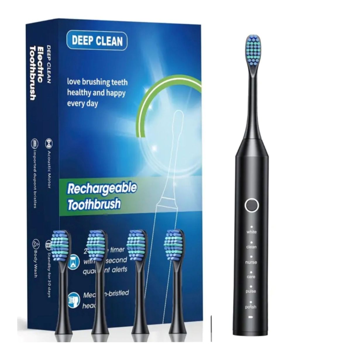 Rechargeable Electric Tootbrush with 4 Heads- Automatic 2min Timer ...