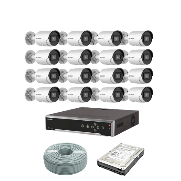 Hikvision 32ch 4MP IP Kit - 16 x 4MP AcuSense IP Bullet Cameras - 40M ...