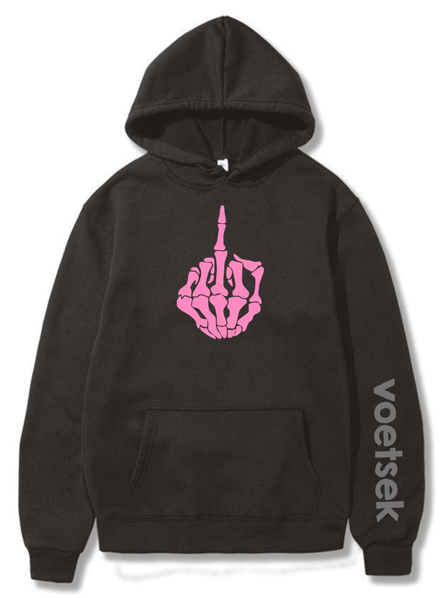 Biker - Gamer - Afrikaans- Skeleton middle finger Black Hoody Pink ...