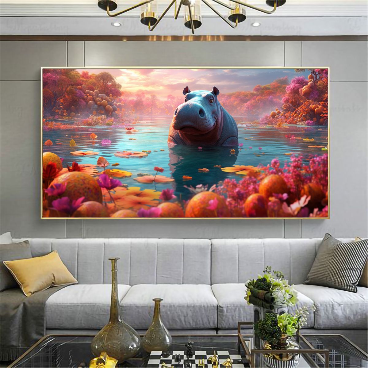 Canvas Wall Artwork - Hippo Paradise - 0633 | Shop Today. Get it ...