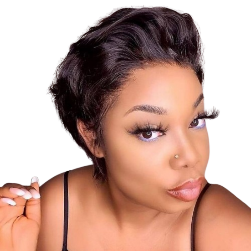 Short Pixie Cut Wig Human Hair Full Frontal Lace Wig Glueless Straight ...